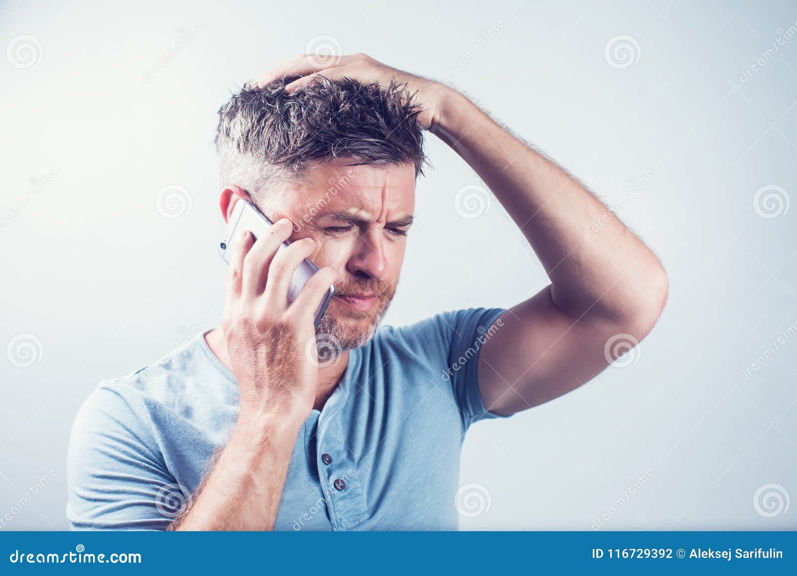 Handsome Young Man Using Mobile Phone Feel Sad Stock Photo - Image of ...