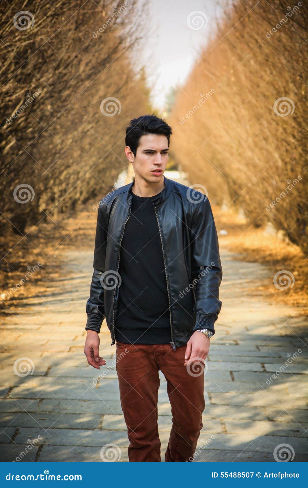 Handsome Young Man Walking Along Rural Road Stock Image - Image of ...