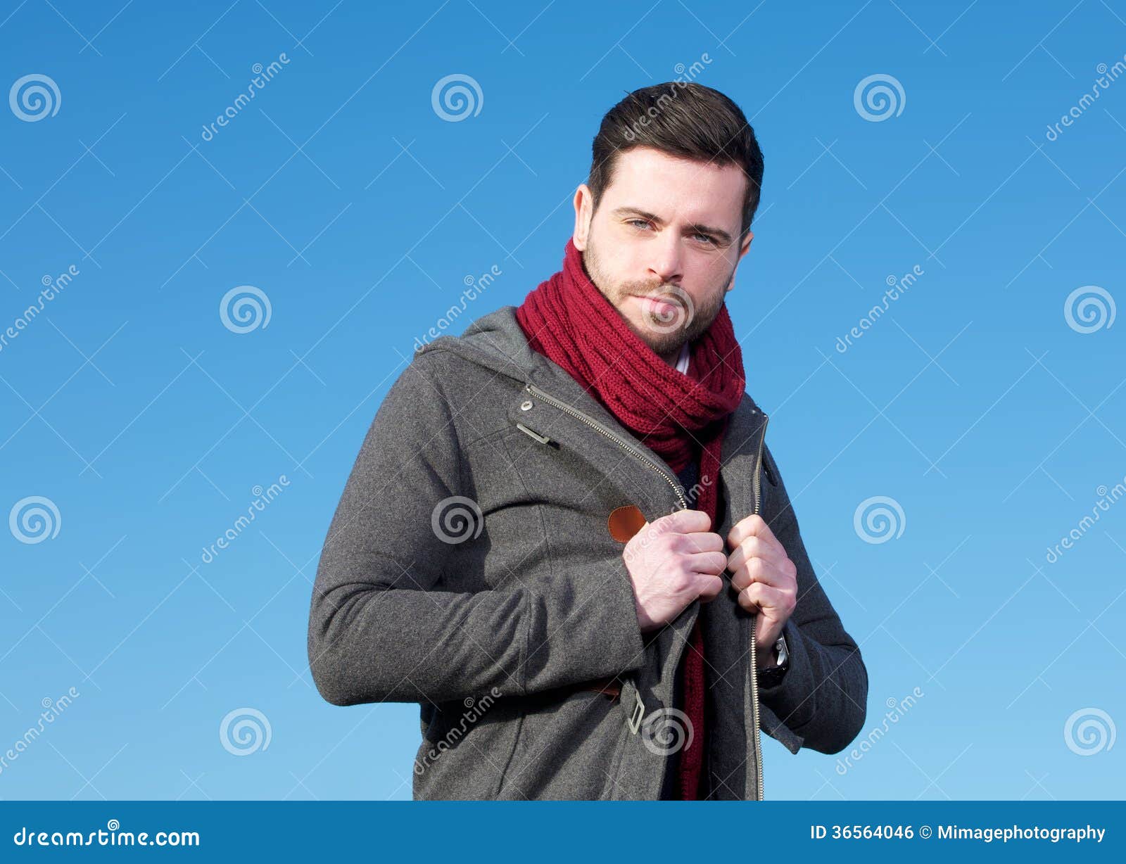 Handsome Young Man with Winter Jacket Outdoors Stock Photo - Image of ...