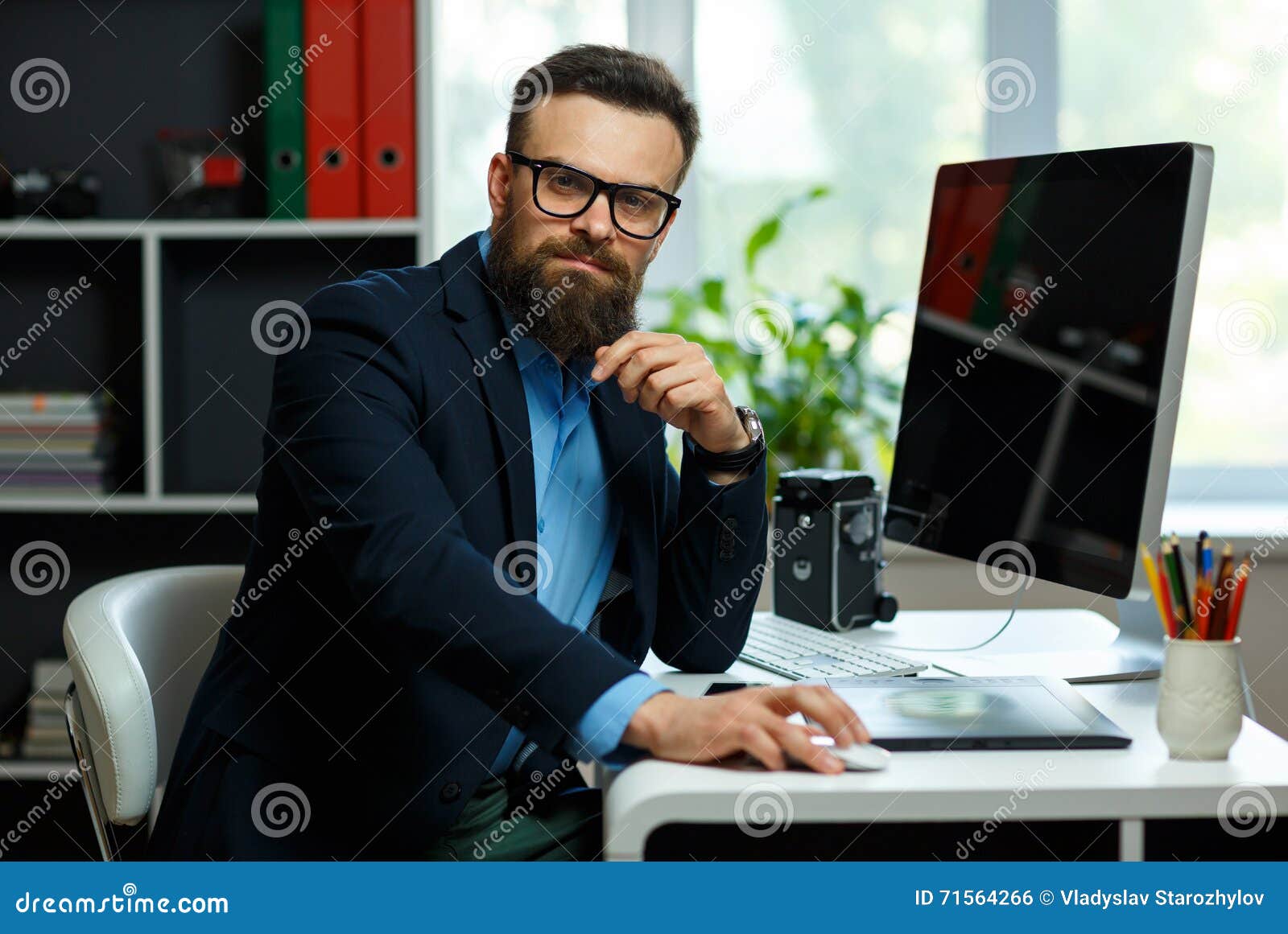 Handsome Young Man Working from Home Office Stock Photo - Image of ...