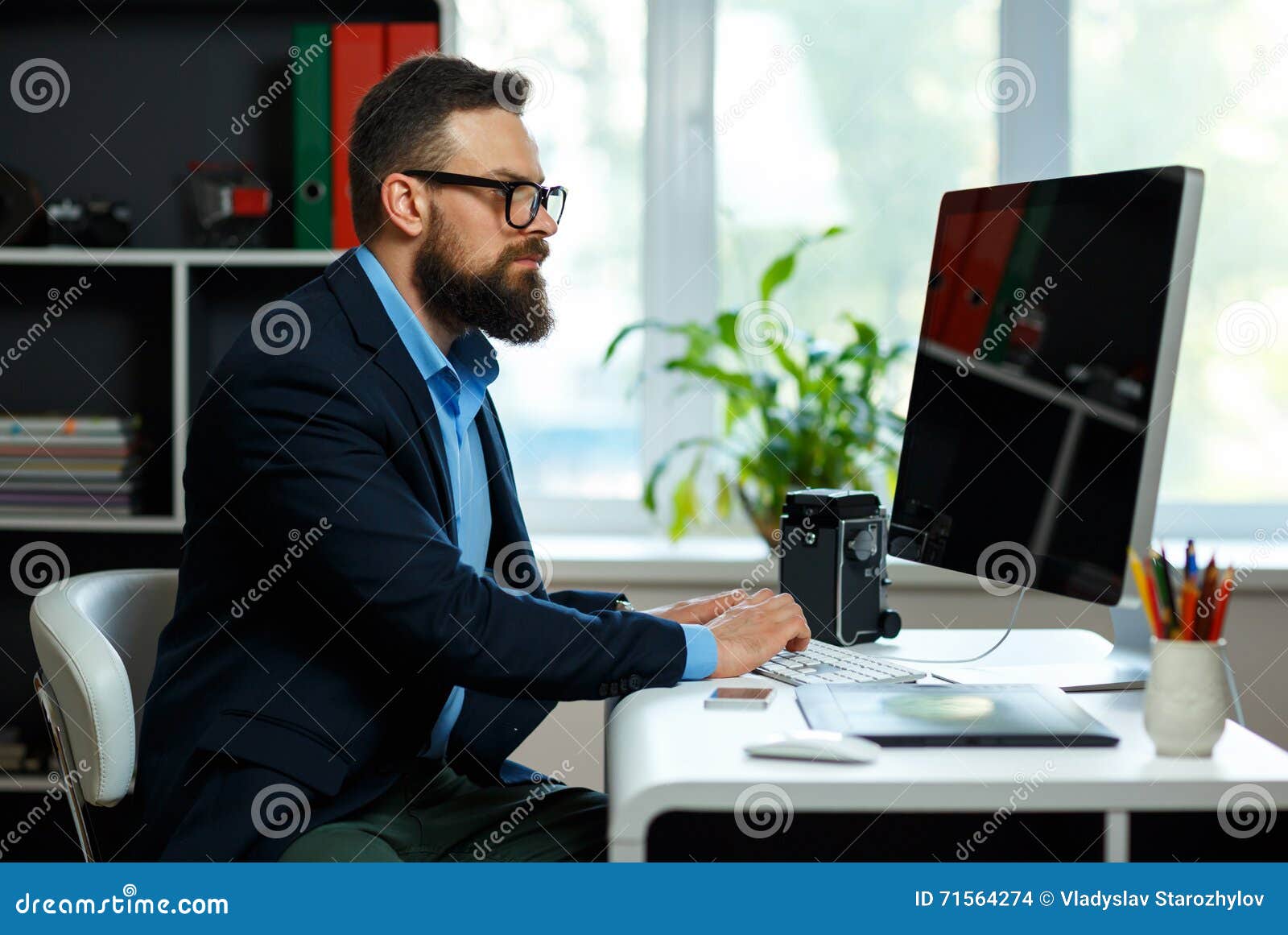 Handsome Young Man Working from Home Office Stock Photo - Image of ...