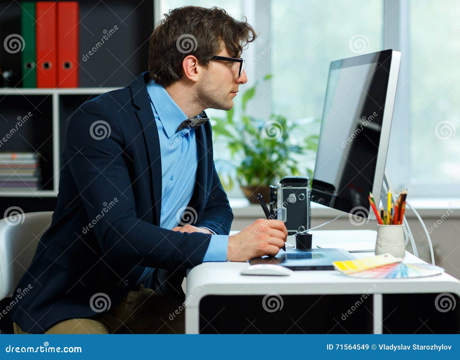 Handsome Young Man Working from Home Office Stock Image - Image of male ...