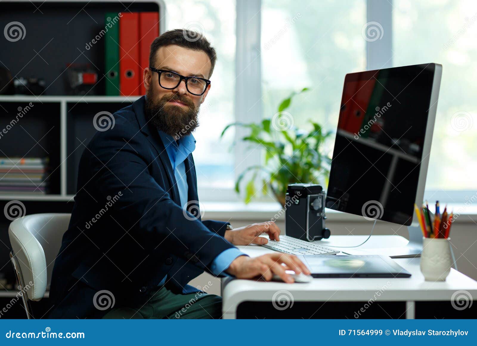 Handsome Young Man Working from Home Office Stock Image - Image of ...