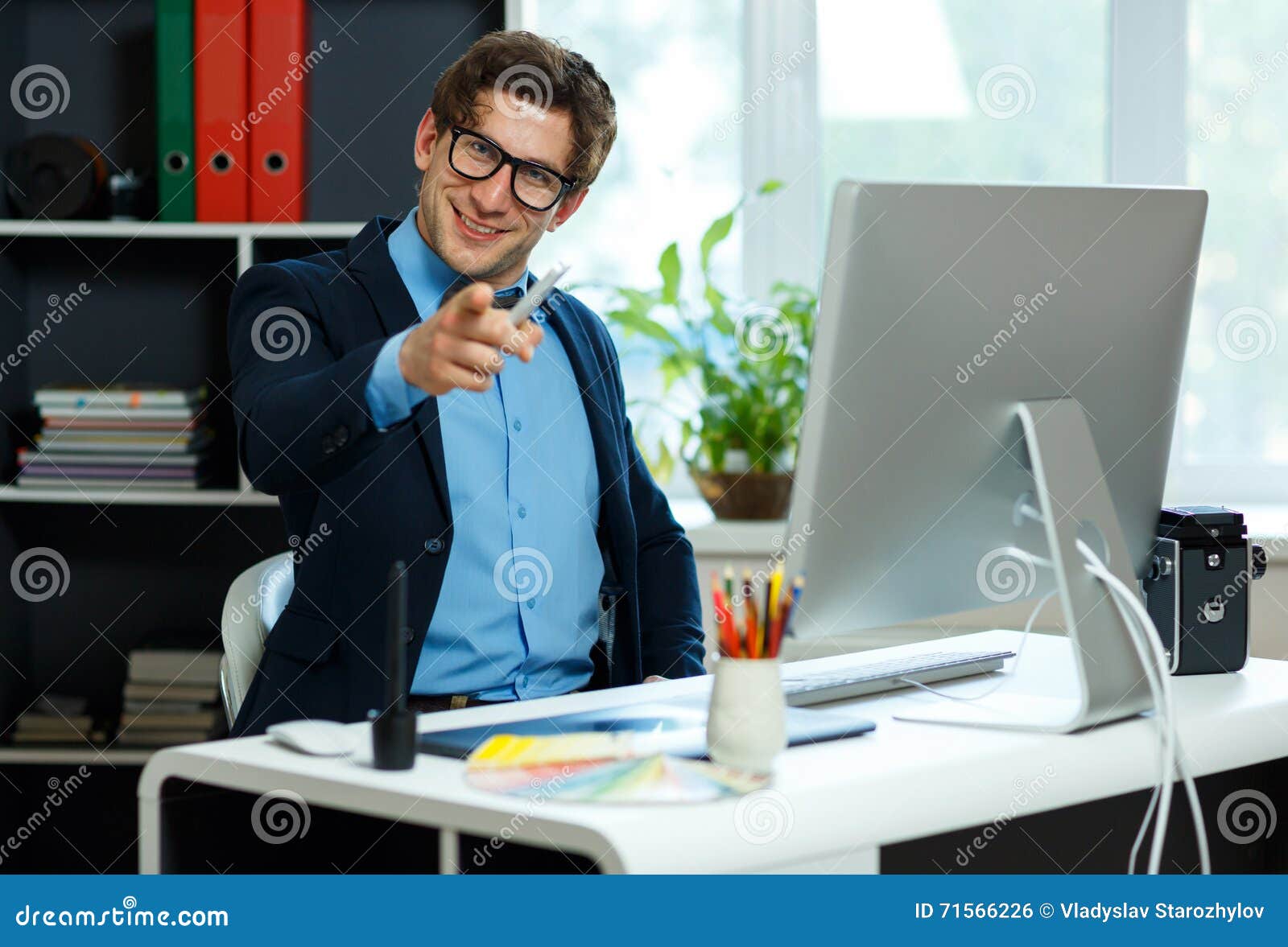 Handsome Young Man Working from Home Office Stock Photo - Image of ...