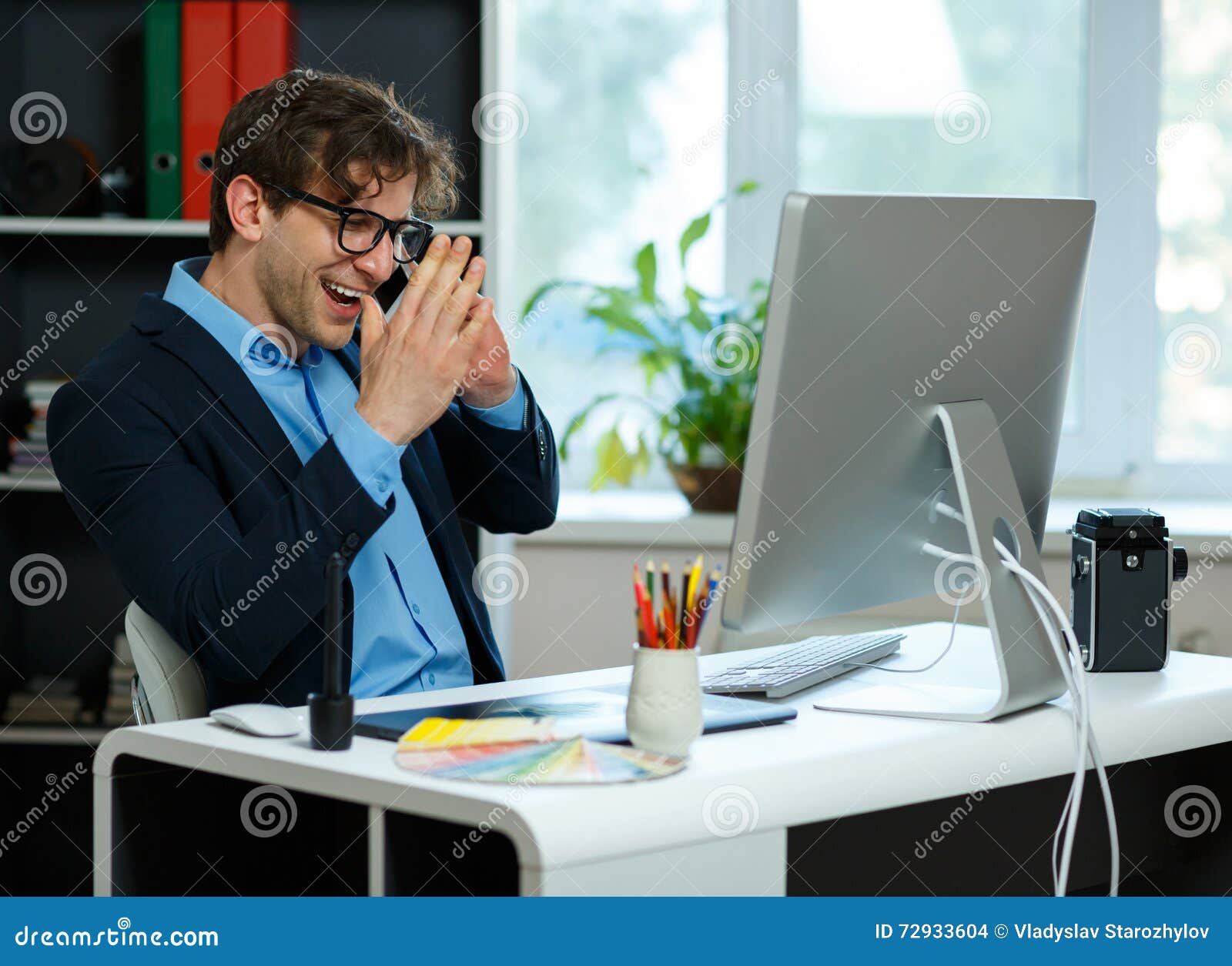 Handsome Young Man Working from Home Office Stock Photo - Image of ...
