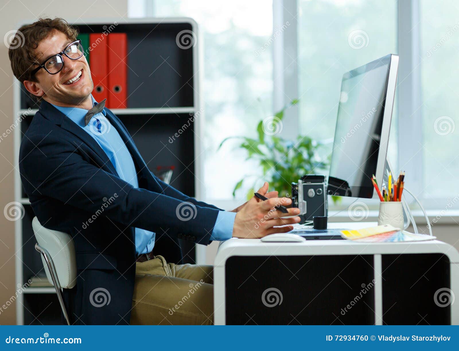 Handsome Young Man Working from Home Office Stock Photo - Image of ...