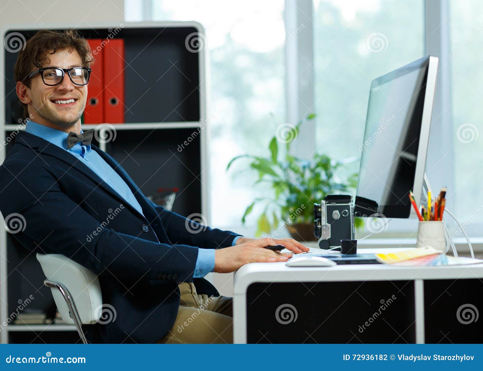 Handsome Young Man Working from Home Office Stock Photo - Image of ...