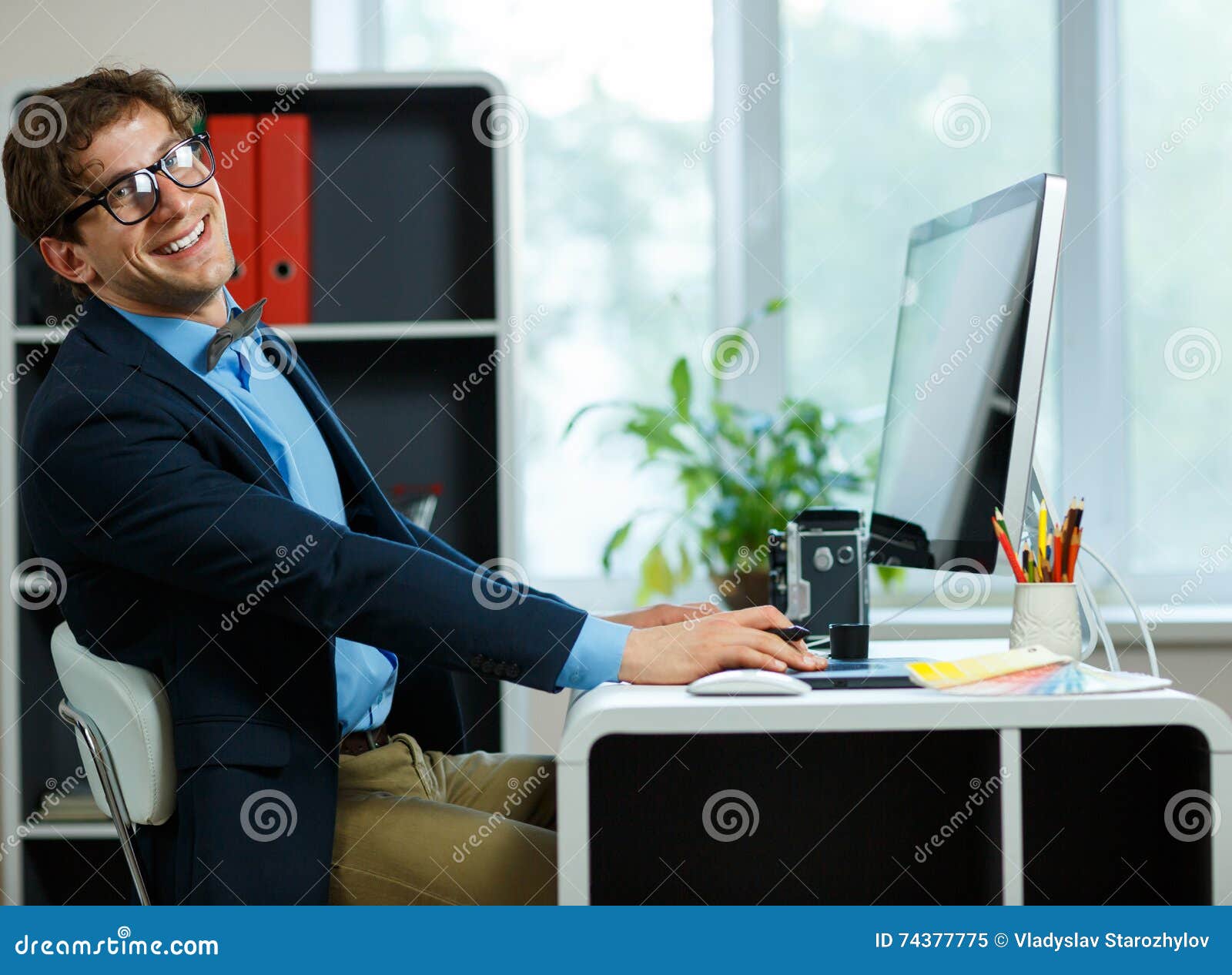Handsome Young Man Working from Home Office Stock Image - Image of ...