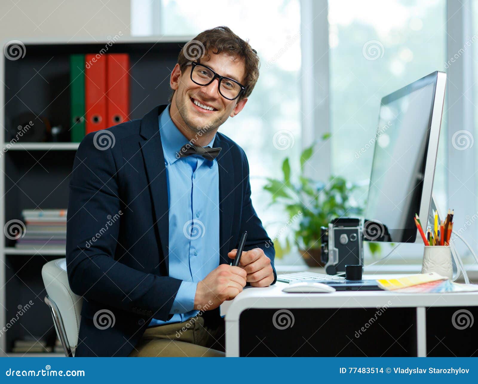 Handsome Young Man Working from Home Office Stock Photo - Image of desk ...