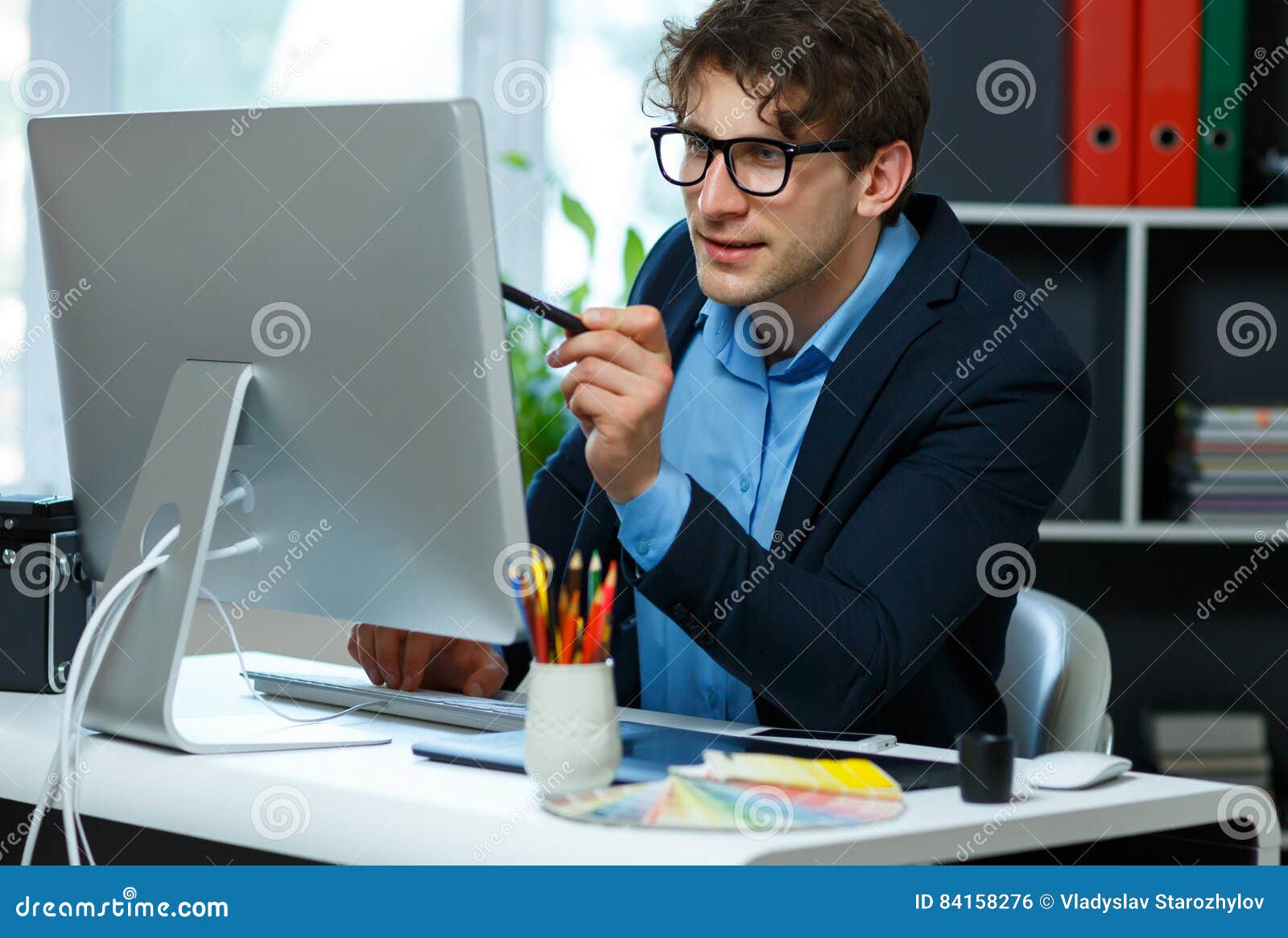Handsome Young Man Working from Home Office Stock Photo - Image of ...