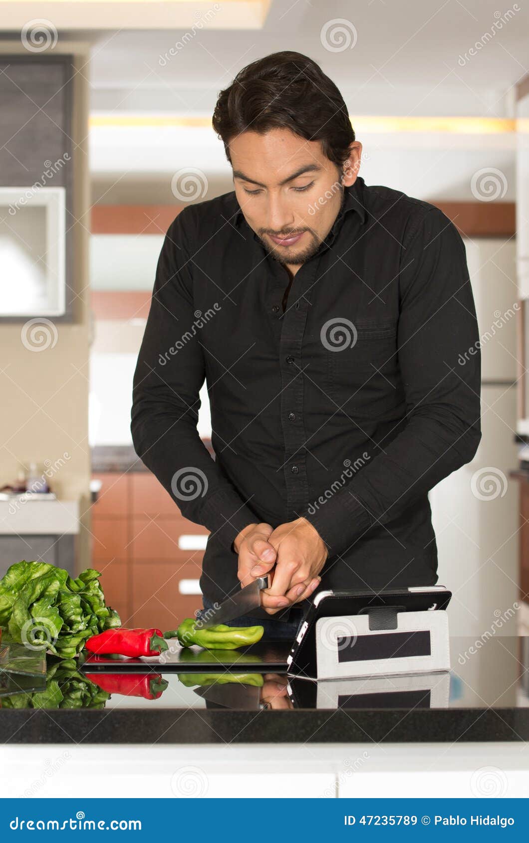 Handsome Young Modern Man Cooking Healthy Recipe Stock Image - Image of ...