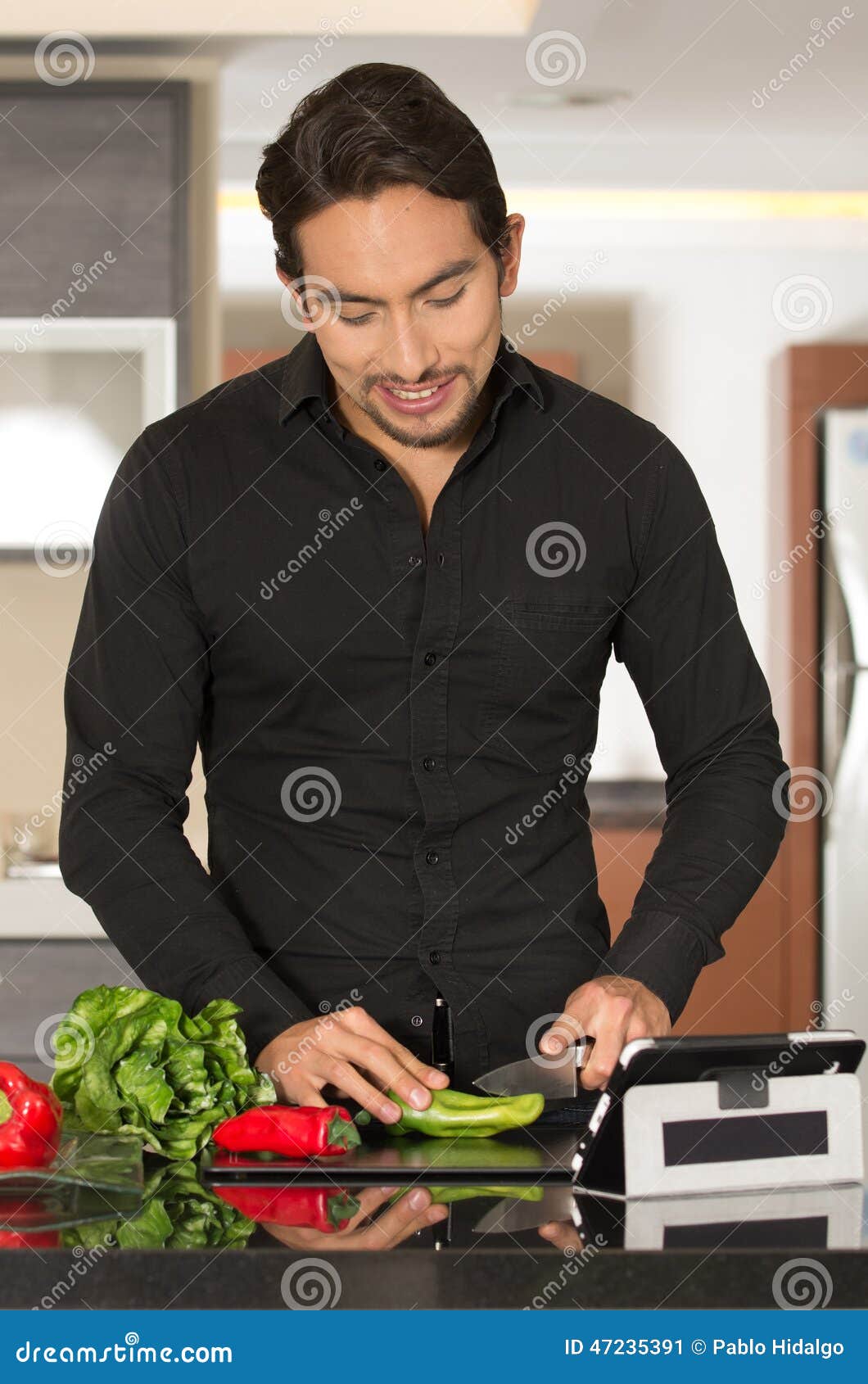Handsome Young Modern Man Cooking Healthy Recipe Stock Image - Image of ...