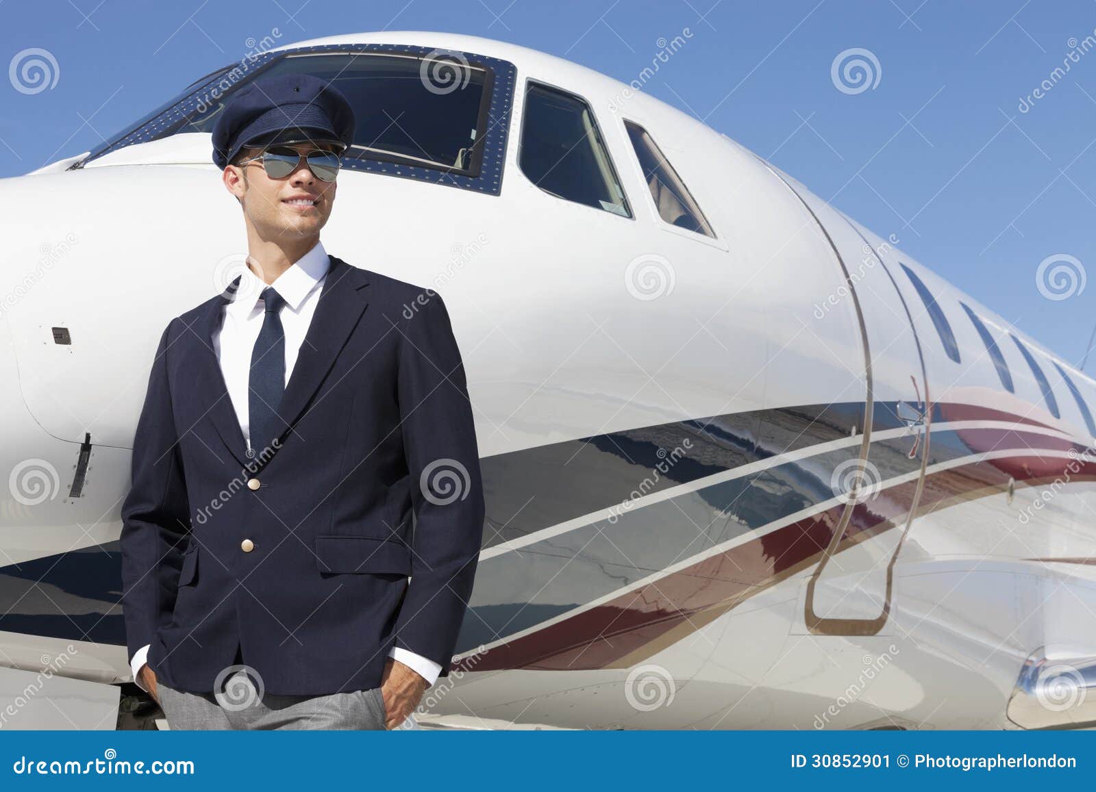 Handsome Young Pilot Standing by Private Airplane Stock Image - Image ...