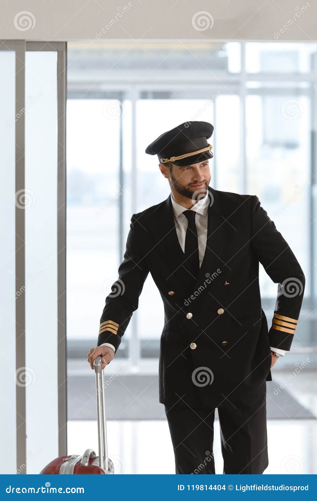 Handsome Young Pilot with Suitcase Stock Photo - Image of worker, case ...