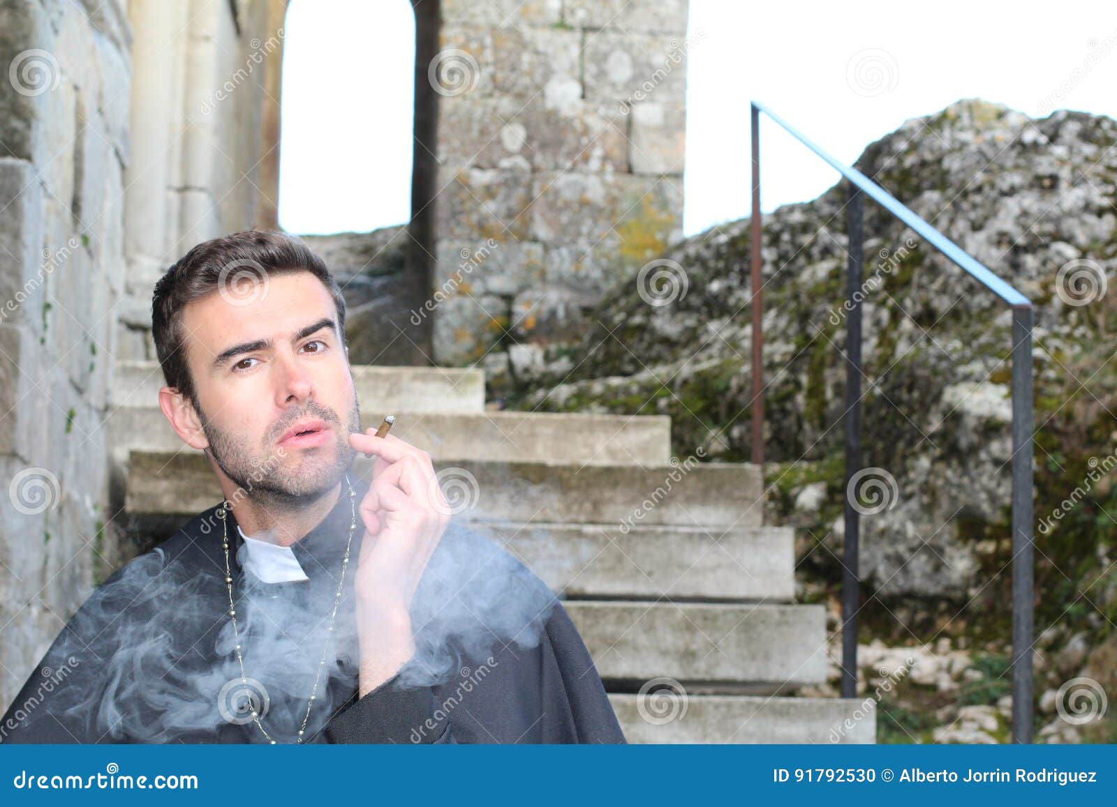 Handsome Young Priest Smoking Close Up Stock Photo - Image of cigarette ...