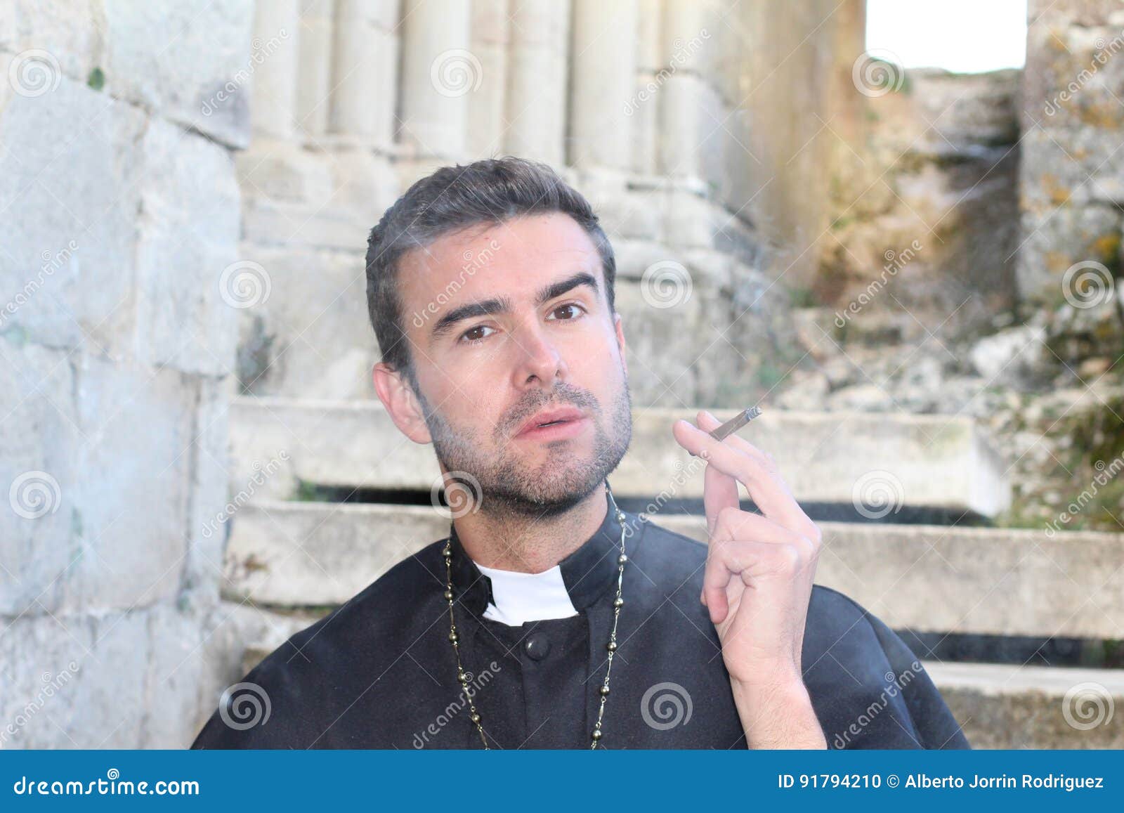 Handsome Young Priest Smoking Close Up Stock Photo - Image of cigarette ...