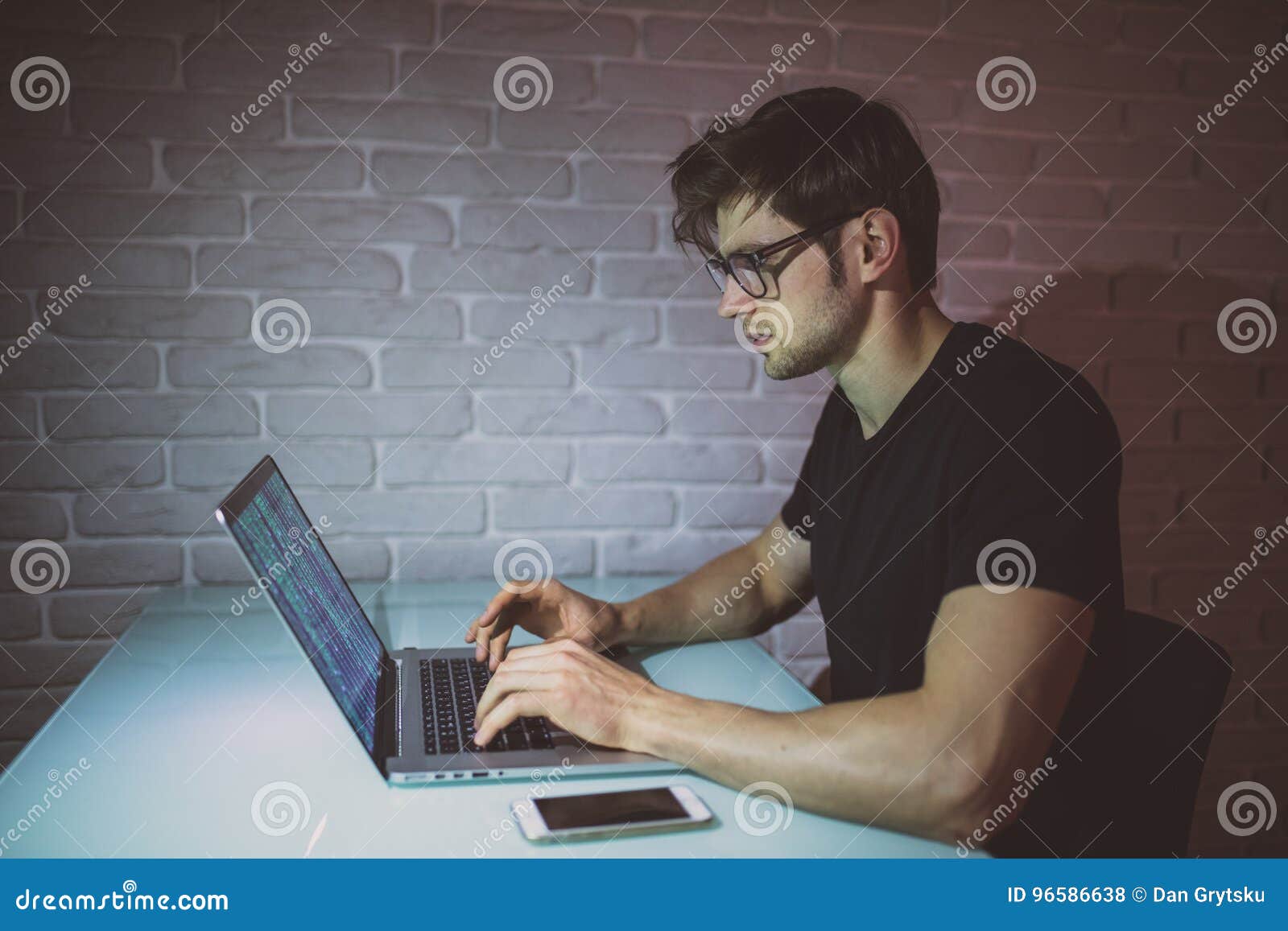 Handsome Young Programmer Working at Home Late in Evening Stock Photo ...