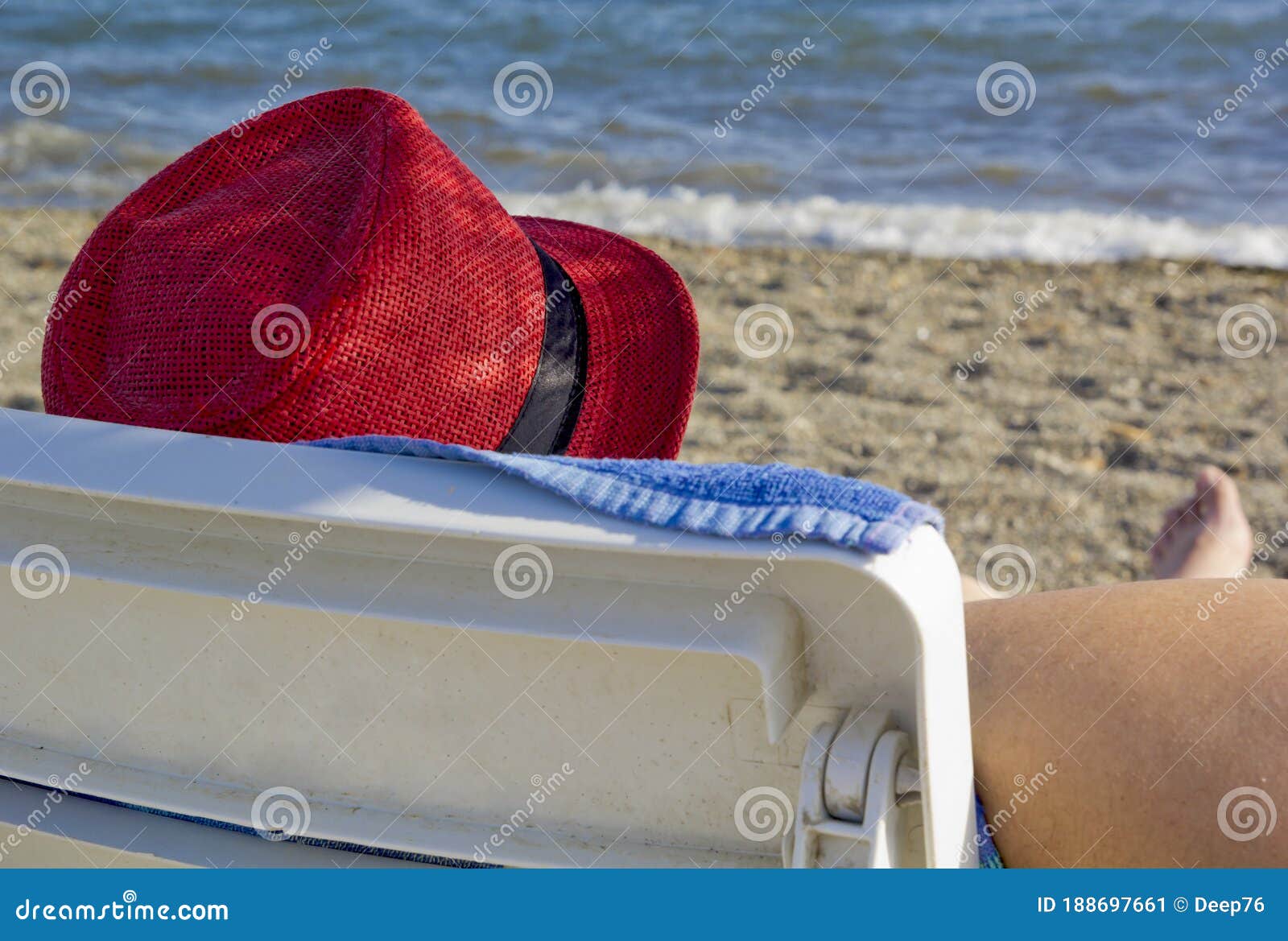 Handsome Young in Red Hat Man on the Beach Stock Image - Image of water ...