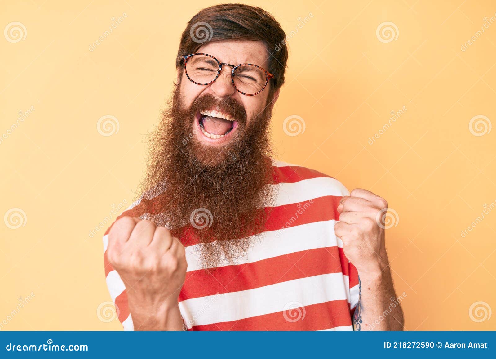 Handsome Young Red Head Man With Long Beard Wearing Casual Clothes And