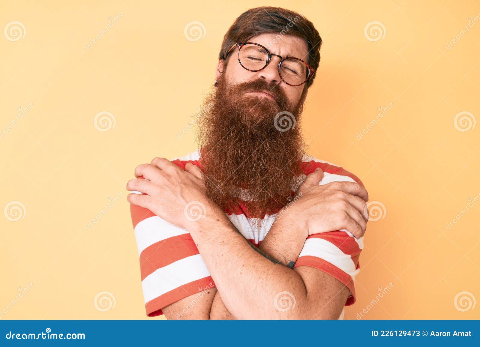 Handsome Young Red Head Man With Long Beard Wearing Casual Clothes And