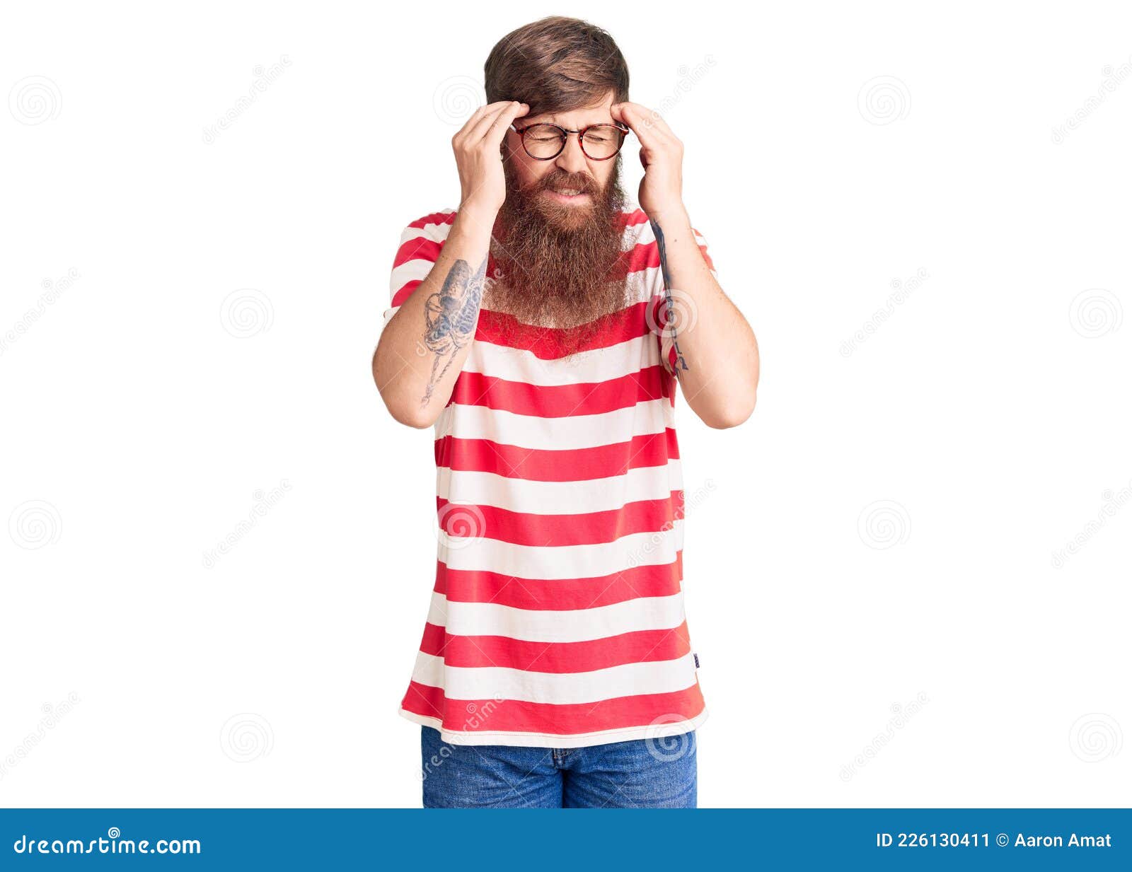 Handsome Young Red Head Man With Long Beard Wearing Casual Clothes With