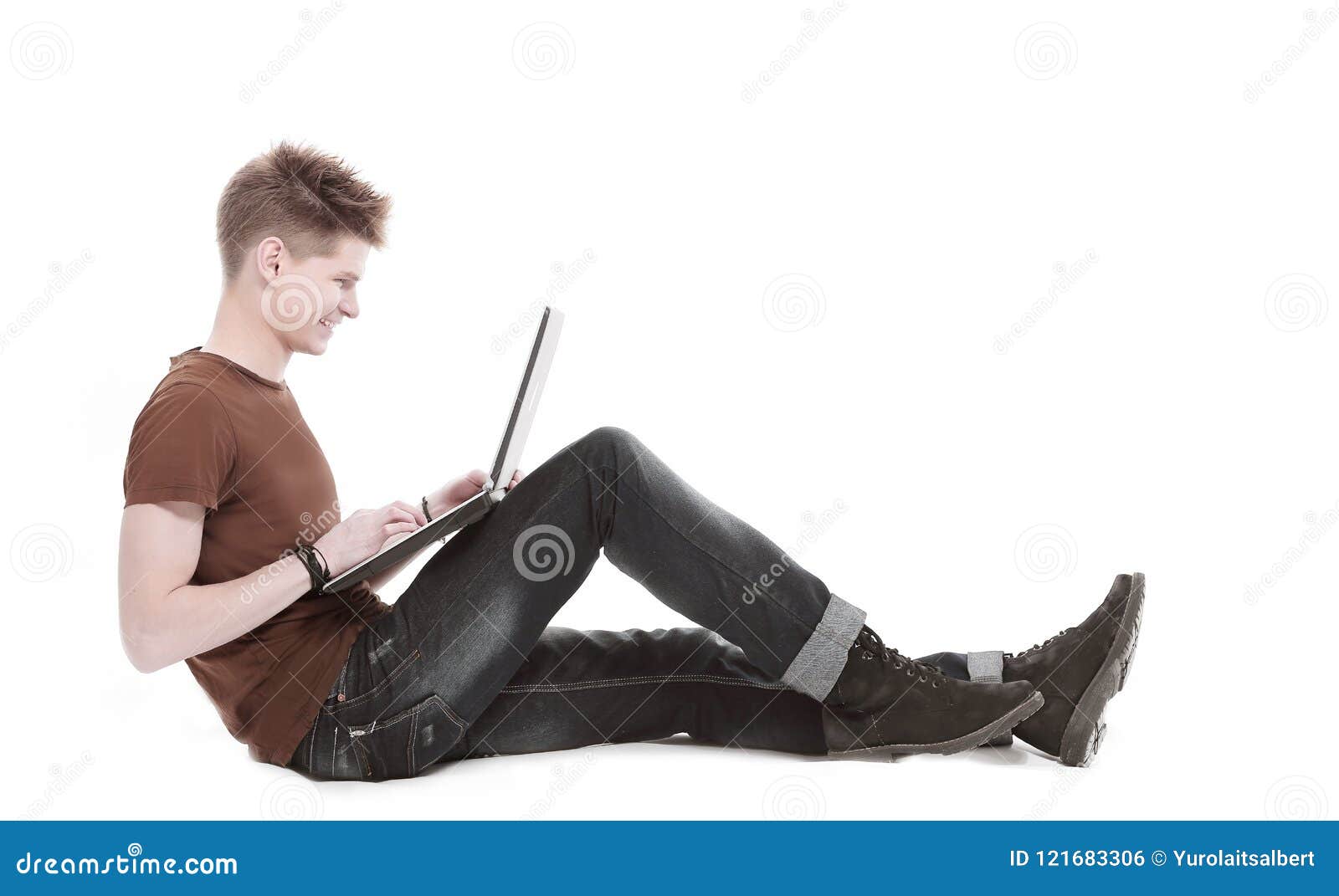 Handsome Young Relaxing Man Using Laptop and Lying on the Sofa Stock ...