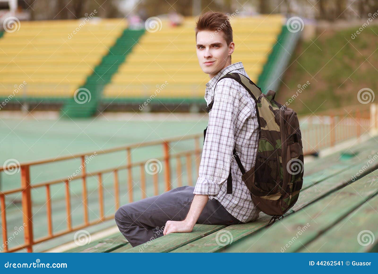 Handsome Young Smiling Man with Backpack Stock Image - Image of ...