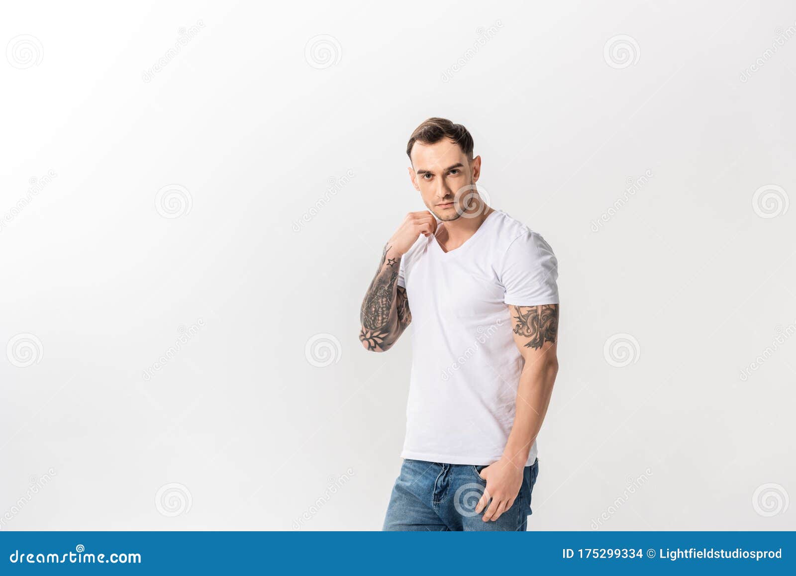 Handsome Young Tattooed Man Posing Isolated Stock Photo - Image of ...