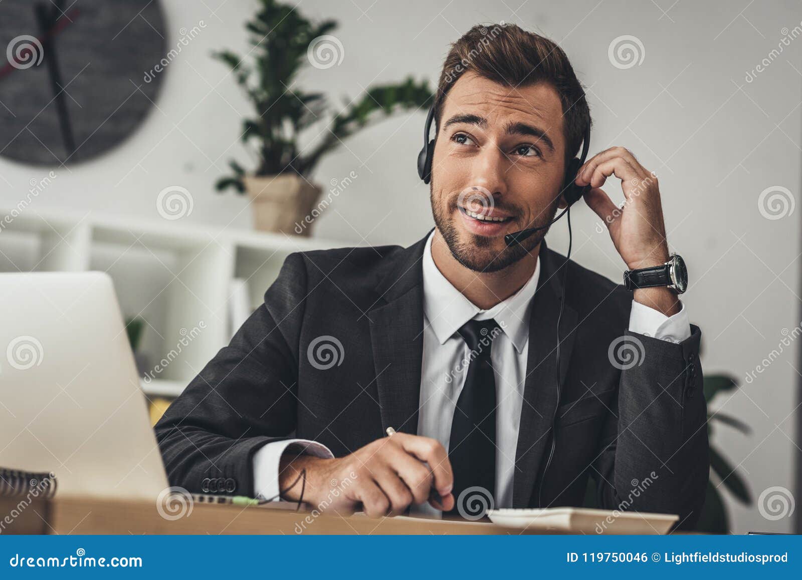 Handsome Young Technical Support Worker Making Call Stock Photo - Image ...