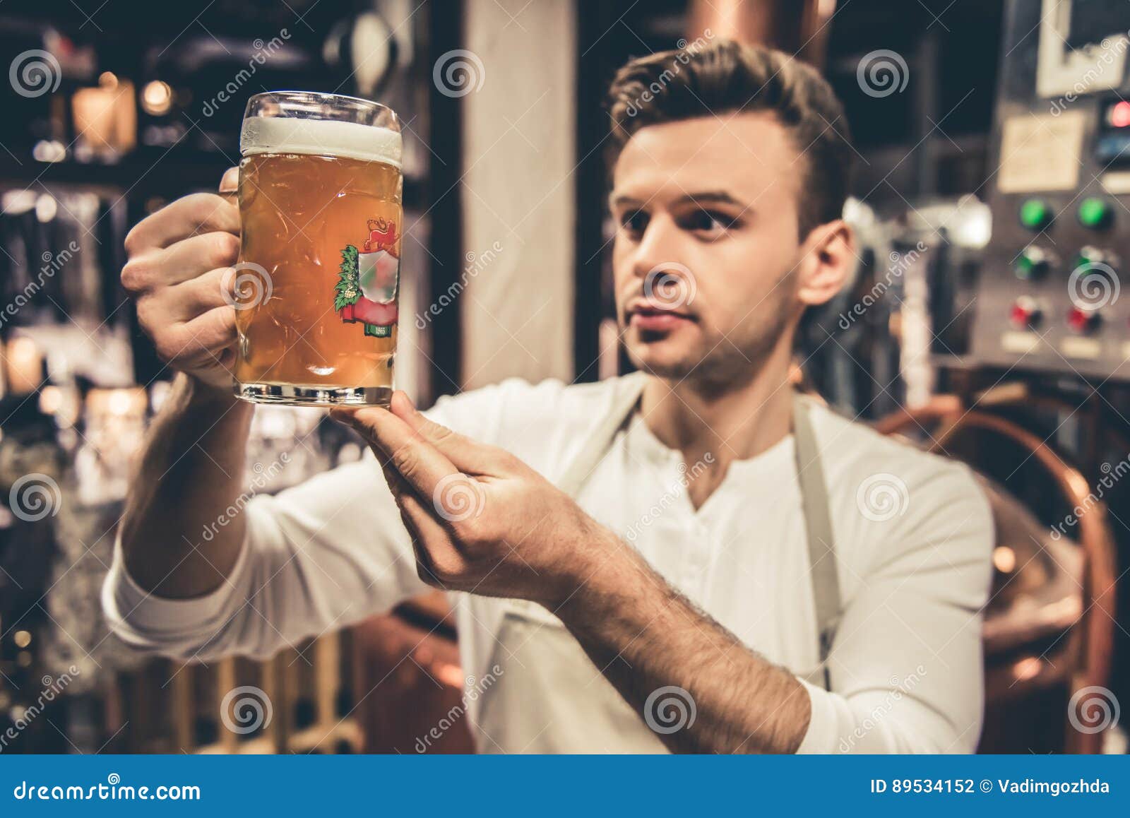 Handsome young waiter stock photo. Image of apron, handsome - 89534152