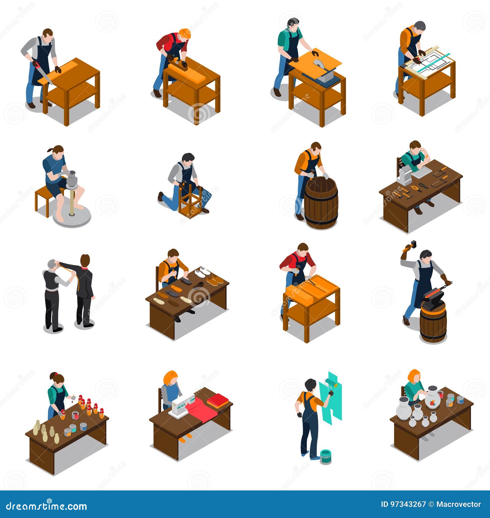 Handwerker Isometric Icons Set Vektor Abbildung - Illustration von ...
