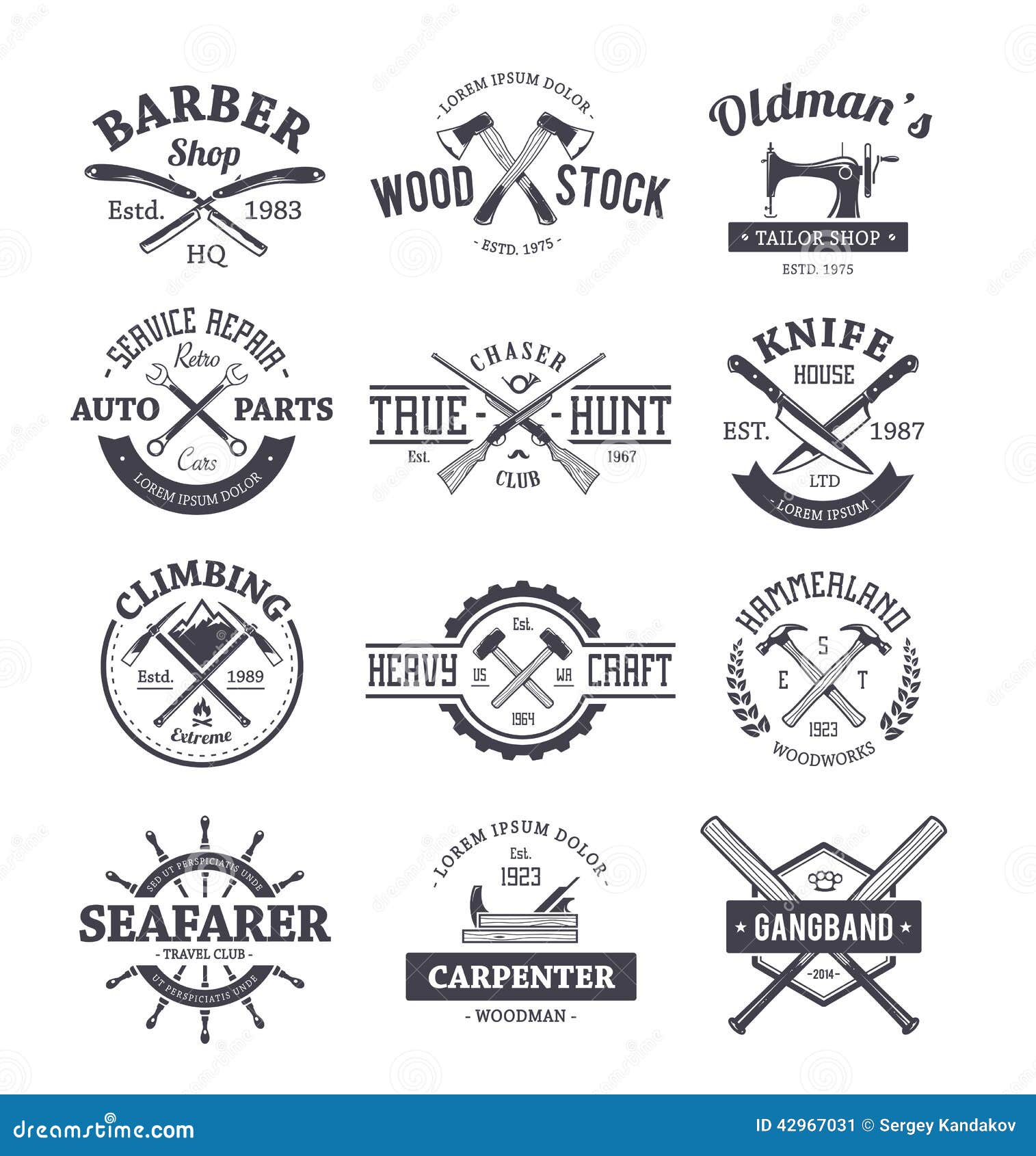 Handwerks-Emblem-Vektor-Satz Vektor Abbildung - Illustration von ...