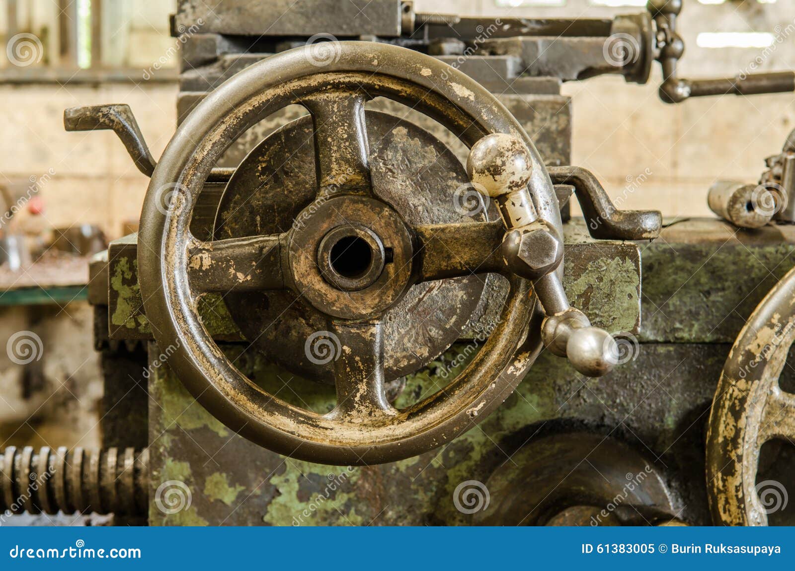 Handwheel of Old Lathe Machine. Stock Image - Image of closeup, rust ...