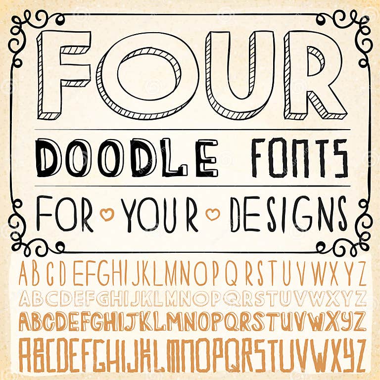 Handwriting Alphabets. Hand Drawn Fonts Stock Vector - Illustration of ...