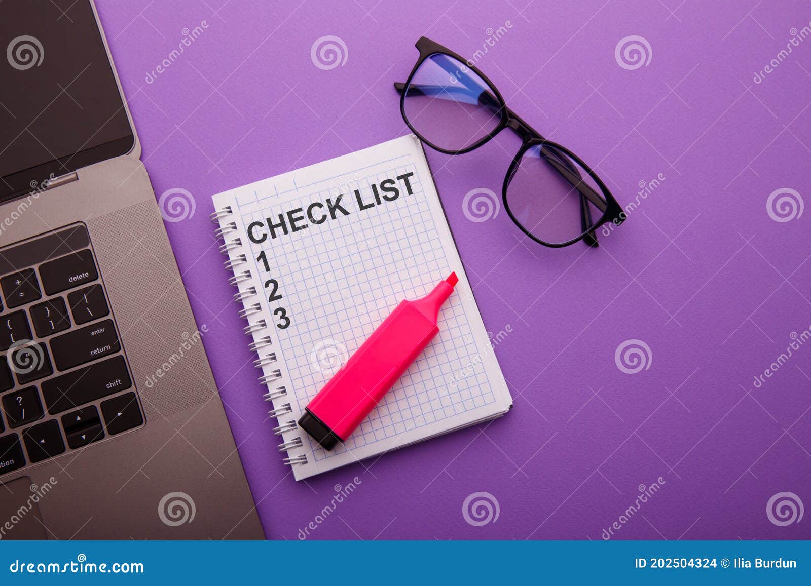 Handwriting Checklist on Blank Notebook with Laptop Keyboard Stock ...