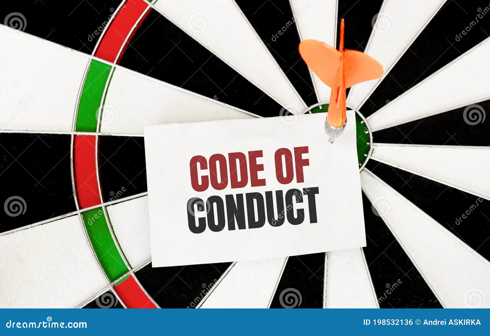 Handwriting CODE of CONDUCT on Notepaper with Dart Arrow and Dart Board ...