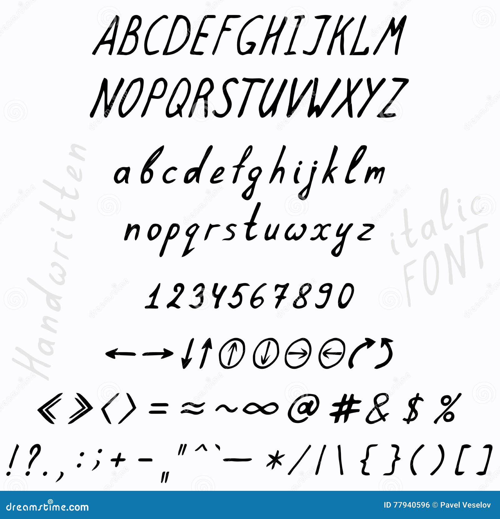 Handwriting Font Character Set Stock Vector - Illustration of graphic ...