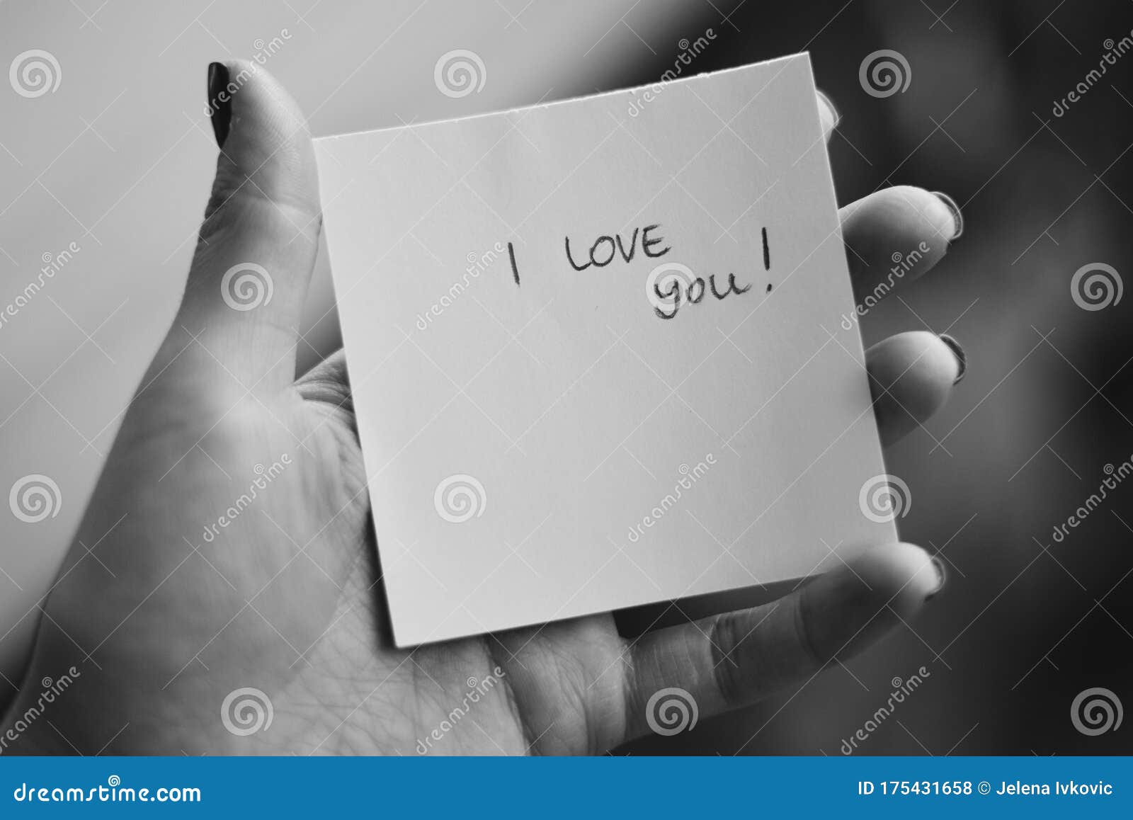 Handwriting I Love You Sticky Note in Hands B&W Stock Photo - Image of ...