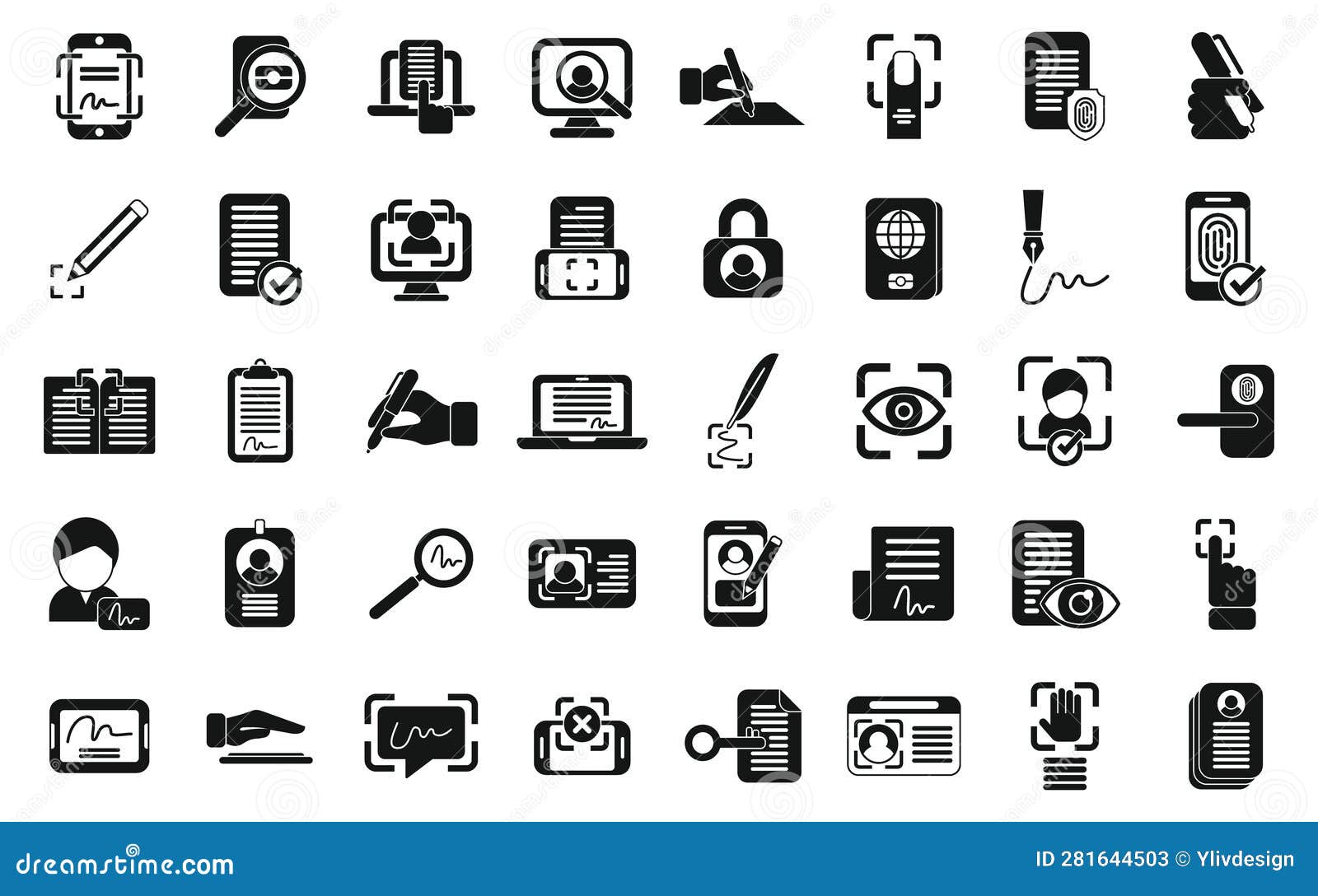 Handwriting Identification Icons Set Simple Vector Access Approve