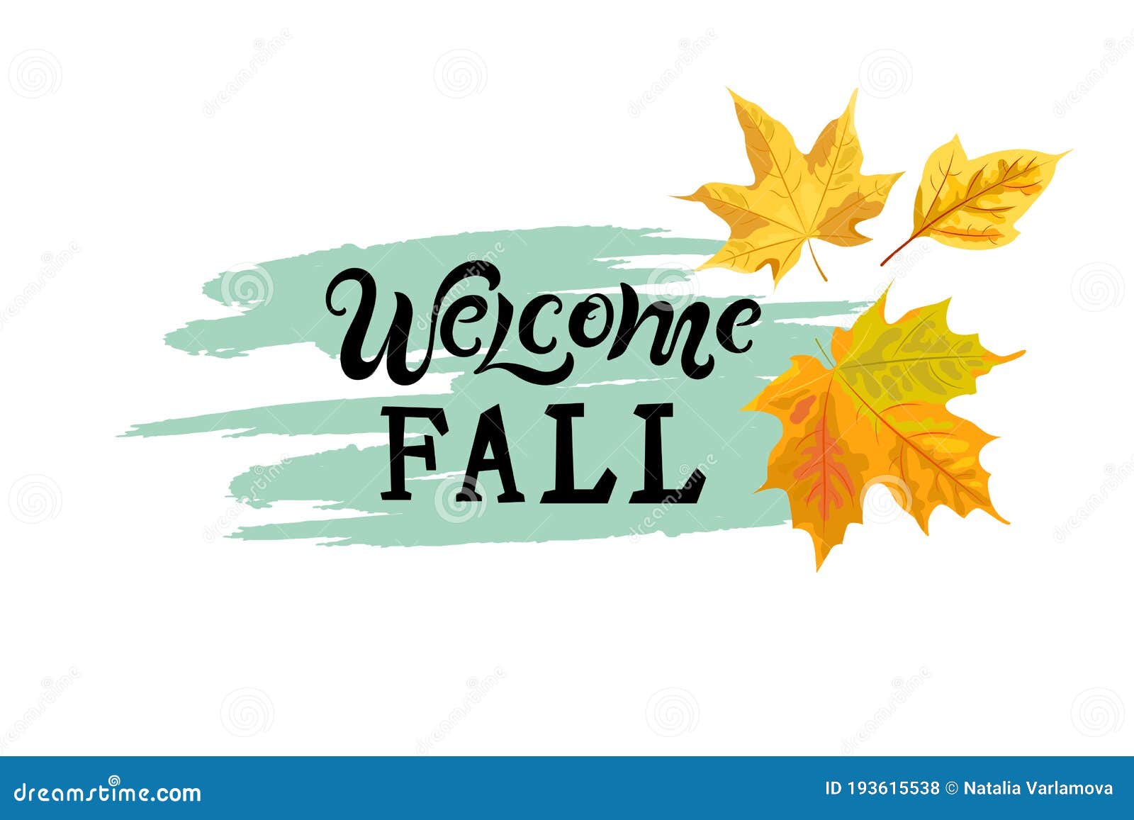 Handwriting Lettering Welcome Fall with Autumn Leaves Stock Vector ...