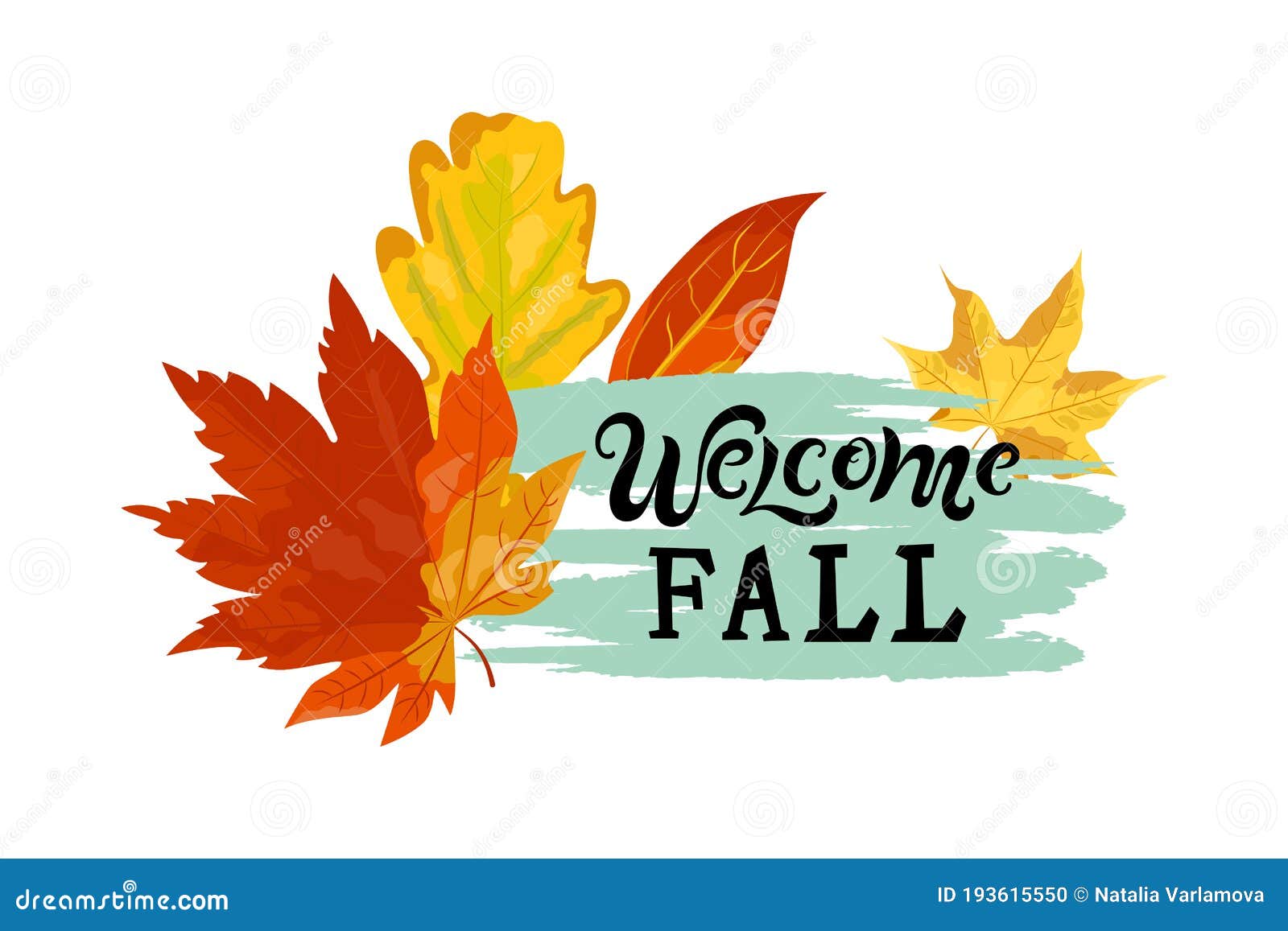 Handwriting Lettering Welcome Fall with Autumn Leaves Stock Vector ...
