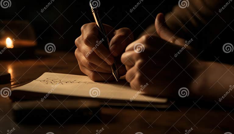Handwriting Men Working on Paper with Pen Generated by AI Stock ...