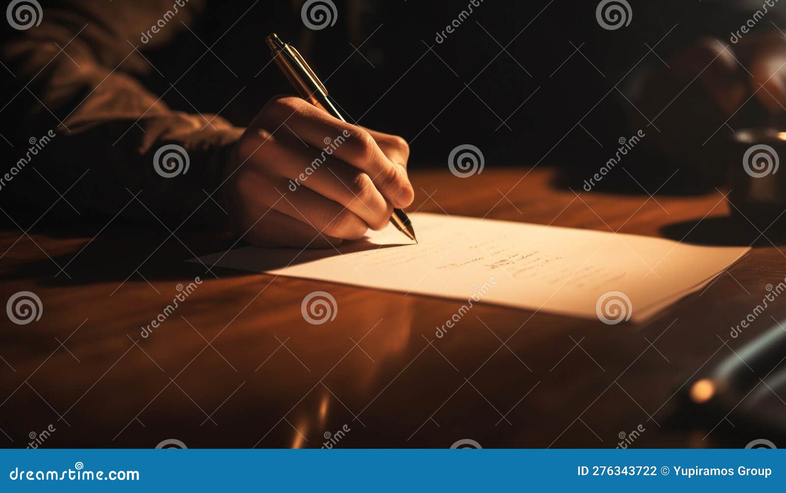 Handwriting on Paper, Men Studying at Desk Generated by AI Stock ...