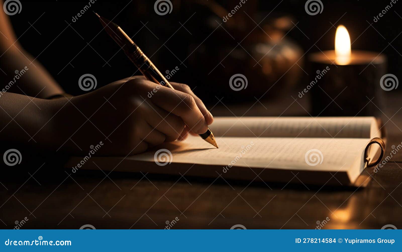 Handwriting on Paper, Studying by Candlelight Generated by AI Stock ...