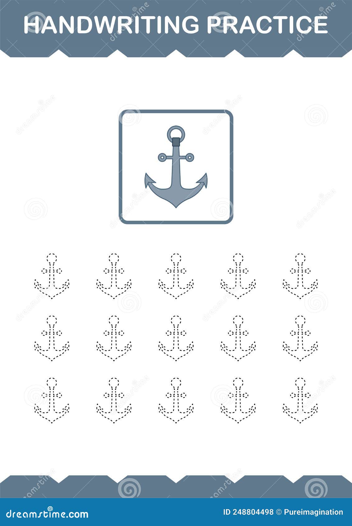 Handwriting Practice with Anchor. Worksheet for Kids Stock Vector ...