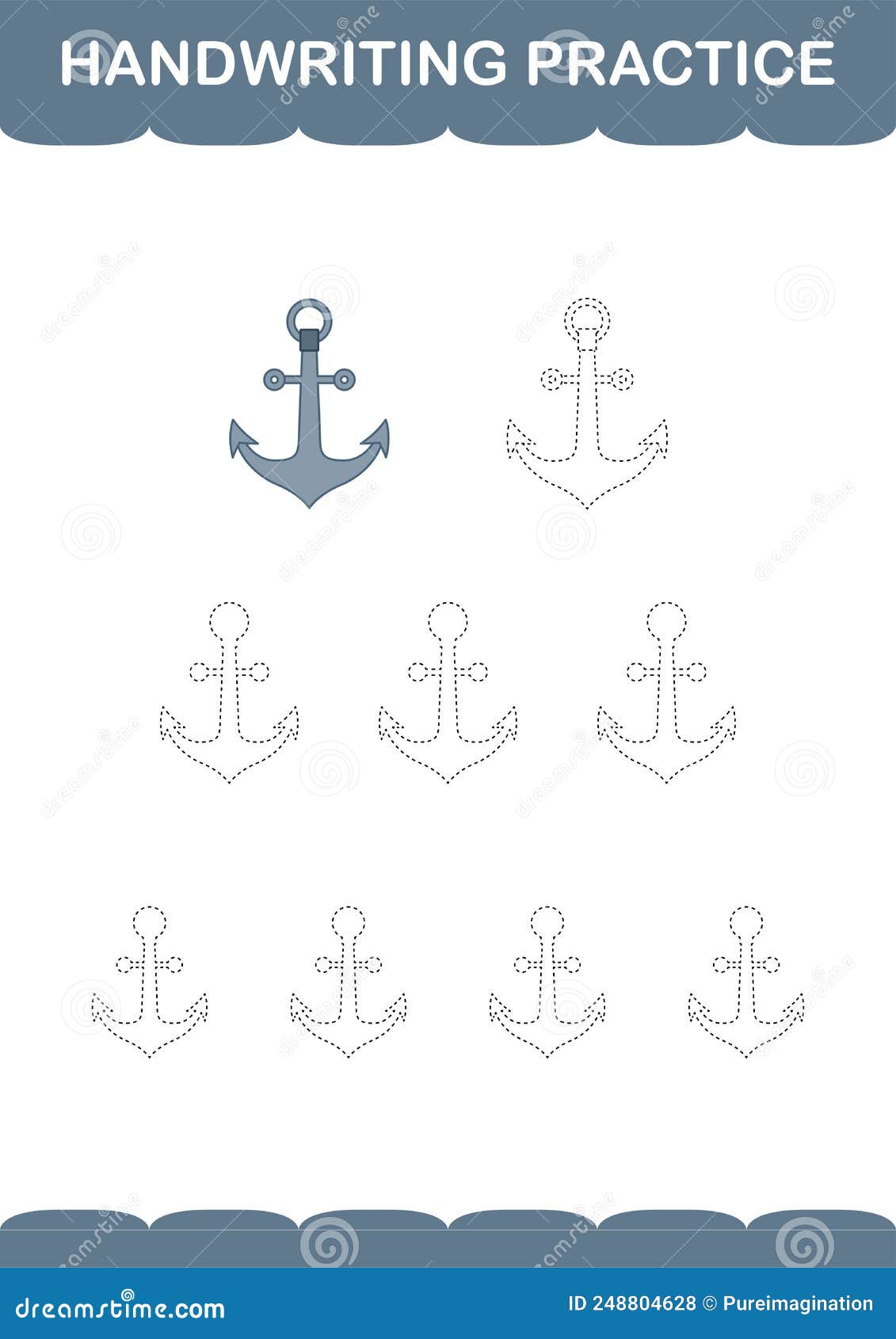 Handwriting Practice with Anchor. Worksheet for Kids Stock Vector ...