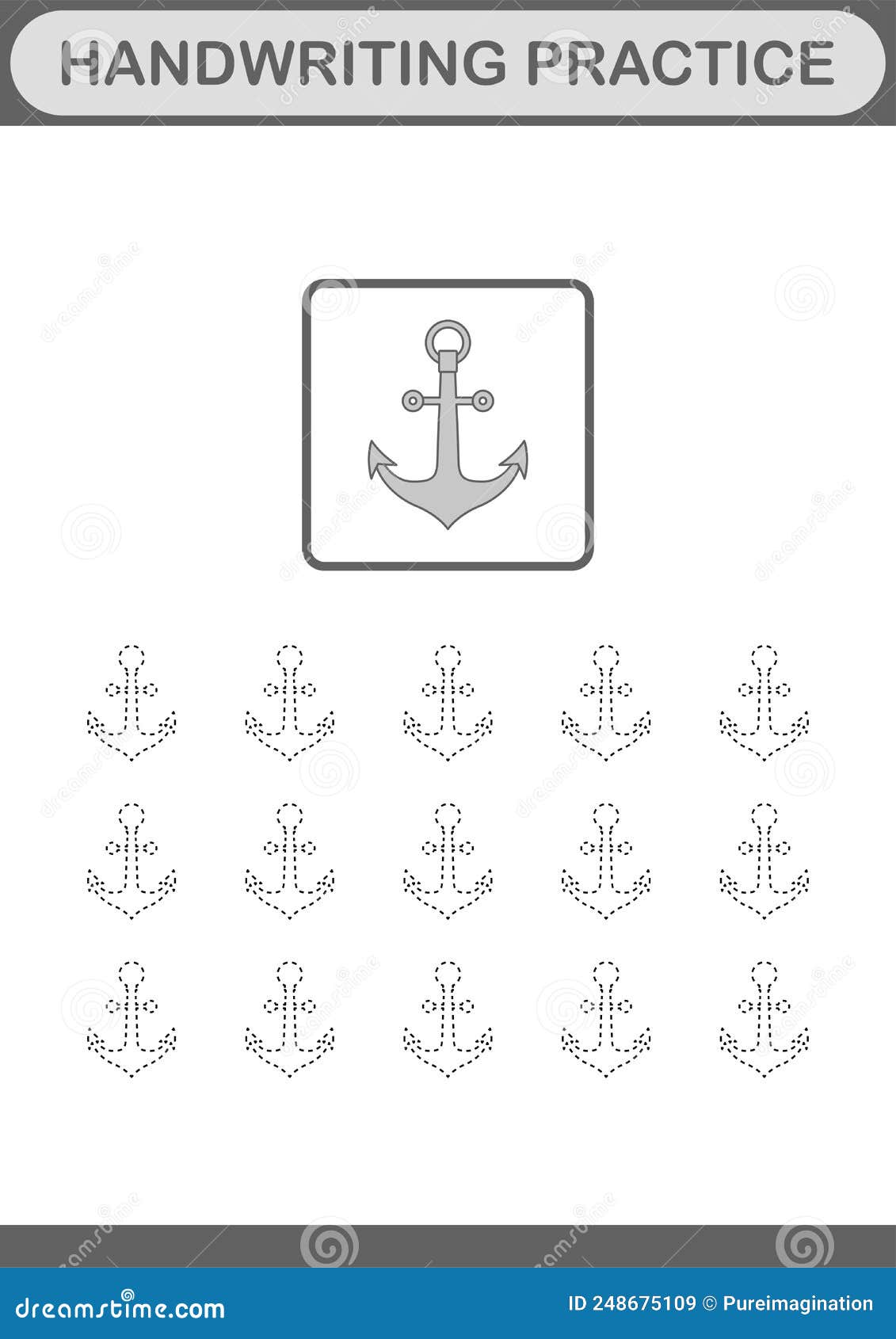 Handwriting Practice with Anchor. Worksheet for Kids Stock Vector ...