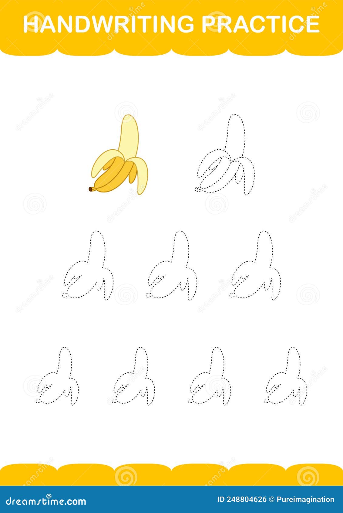 Handwriting Practice with Banana. Worksheet for Kids Stock Vector ...