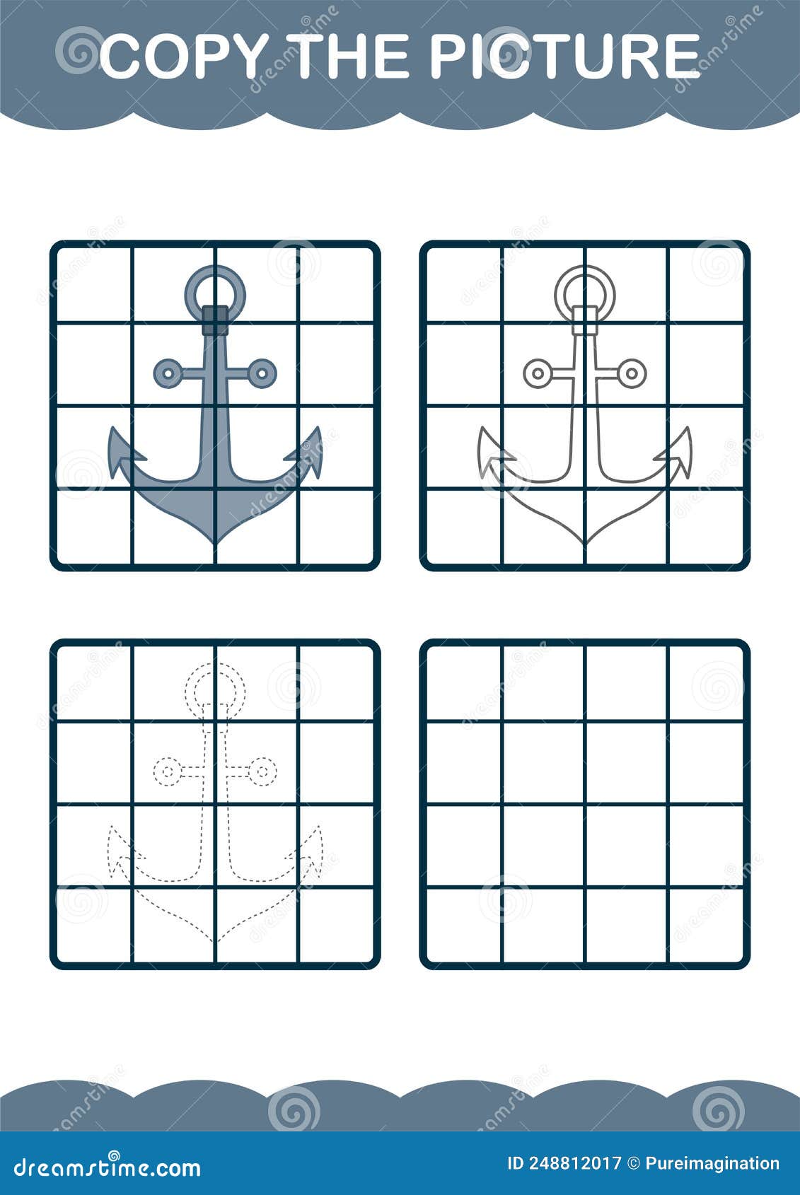 Copy the Picture with Anchor. Worksheet for Kids Stock Vector ...