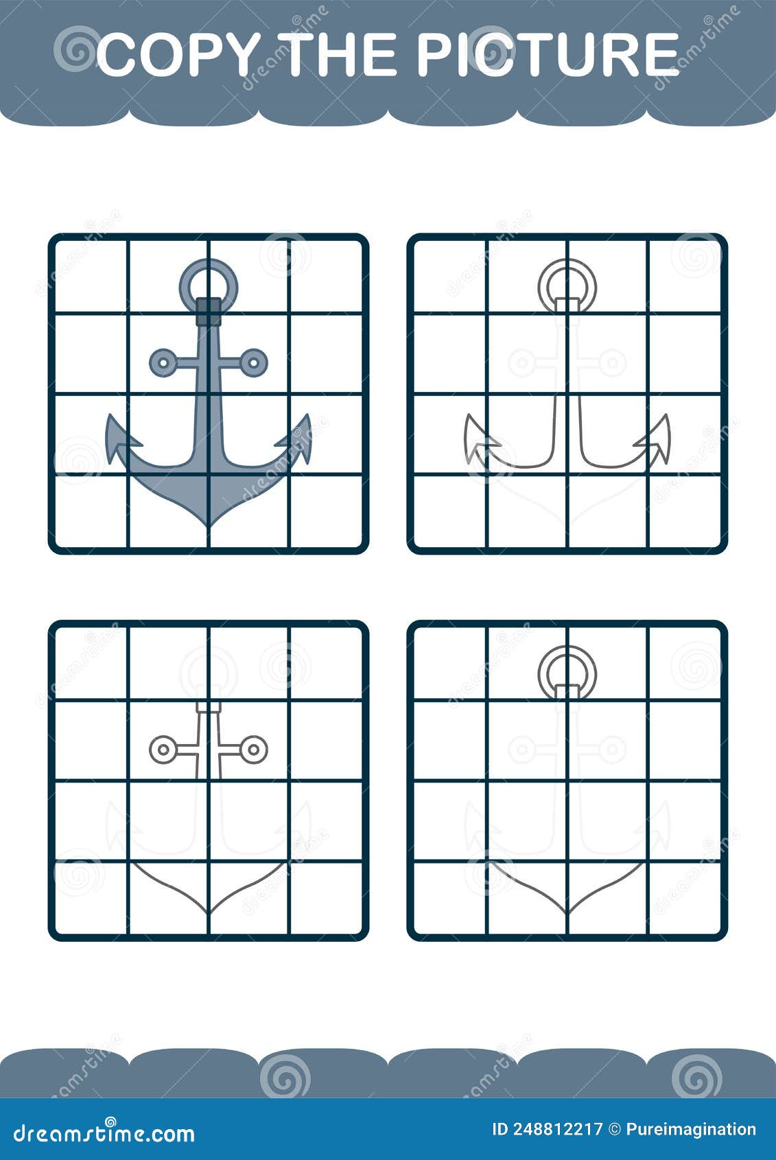 Copy the Picture with Anchor. Worksheet for Kids Stock Vector ...